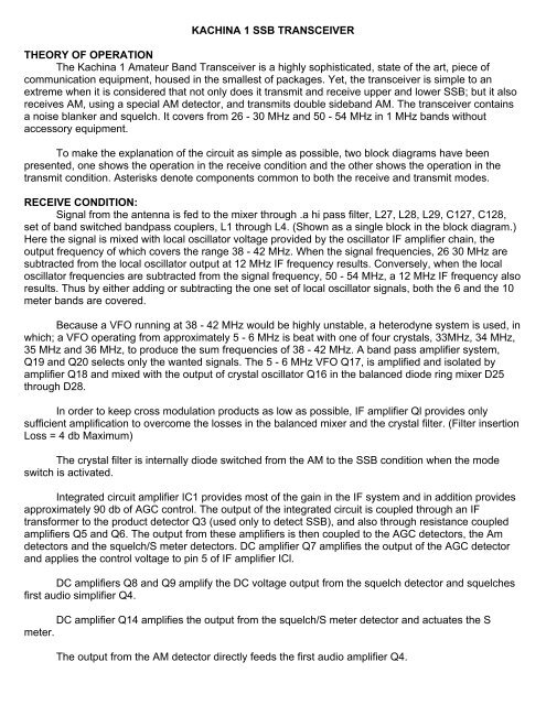 KACHINA 1 SSB TRANSCEIVER THEORY OF ... - CB Tricks