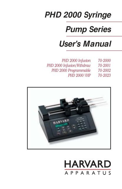PHD 2000 Syringe Pump Series Manual - Instech Laboratories, Inc.