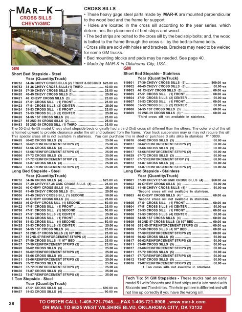 Cross Sills, Reinforcement Strips, Bed Mounting Blocks and ... - Mar-K