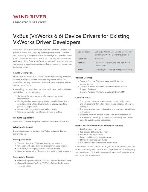 VxBus (VxWorks 6.6) Device Drivers for Existing ... - Wind River