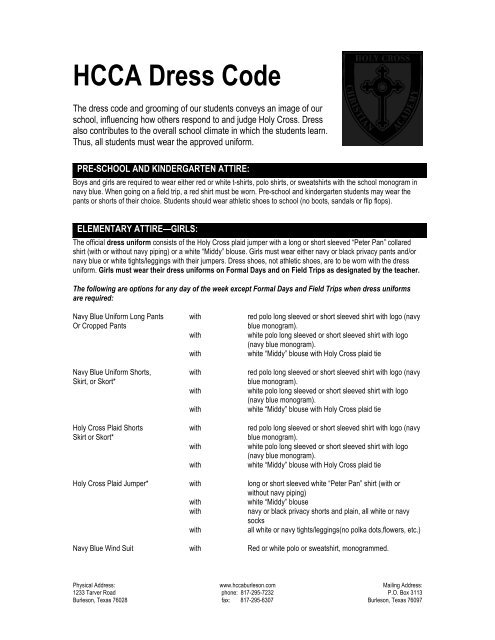 HCCA Dress Code - Holy Cross Christian Academy