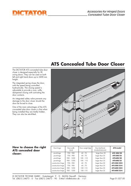 ATS Concealed Tube Door Closer - Dictator