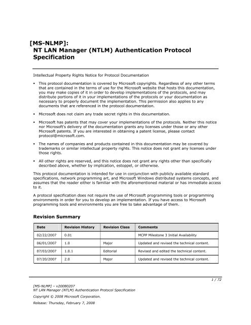 (NTLM) Authentication Protocol Specification