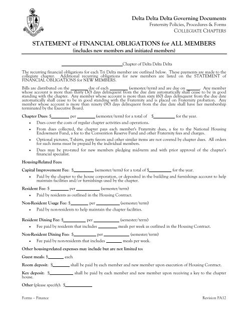 STATEMENT of FINANCIAL OBLIGATIONS for ALL ... - Tri Delta