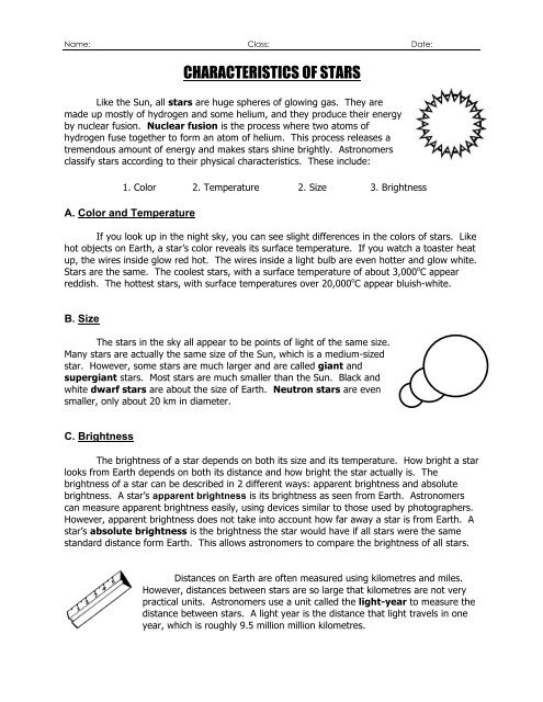 CHARACTERISTICS OF STARS - Science with Mr. Enns