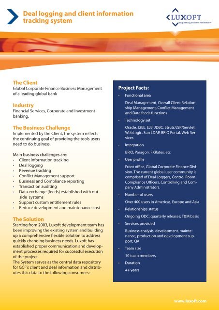 Deal logging and client information tracking system - Luxoft