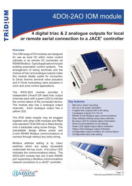 4DOt-2AO IOM module - Tridium Europe