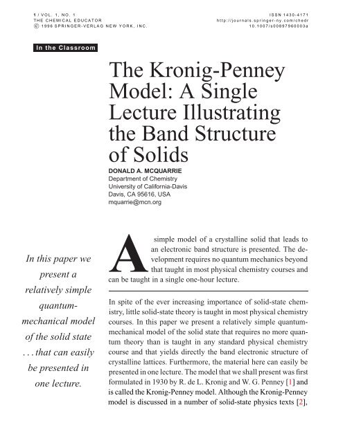 The Kronig-Penney Model: A Single Lecture Illustrating the ... - faraday