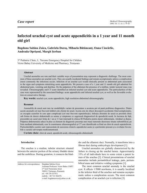 Infected Urachal Cyst And Acute Appendicitis In A 1 Year And 11