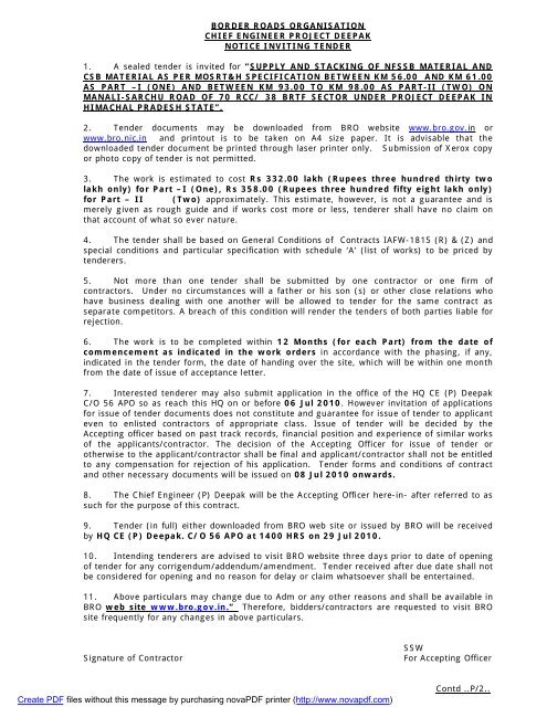 BORDER ROADS ORGANISATION CHIEF ENGINEER ... - Bro.nic.in