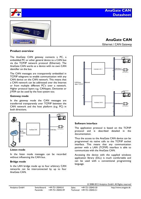 AnaGate CAN Datasheet AnaGate CAN