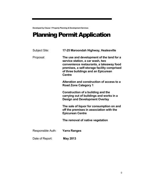 Planning Permit Application - Shire of Yarra Ranges