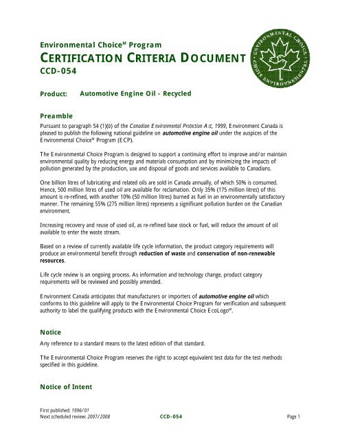 certification criteria document ccd-054 - EcoLogo