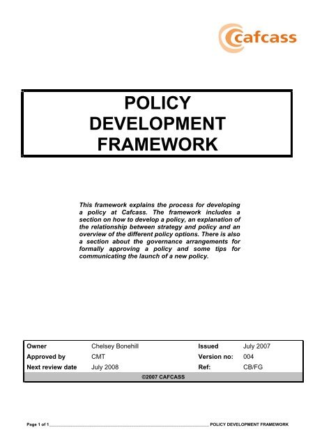 POLICY DEVELOPMENT FRAMEWORK - Cafcass