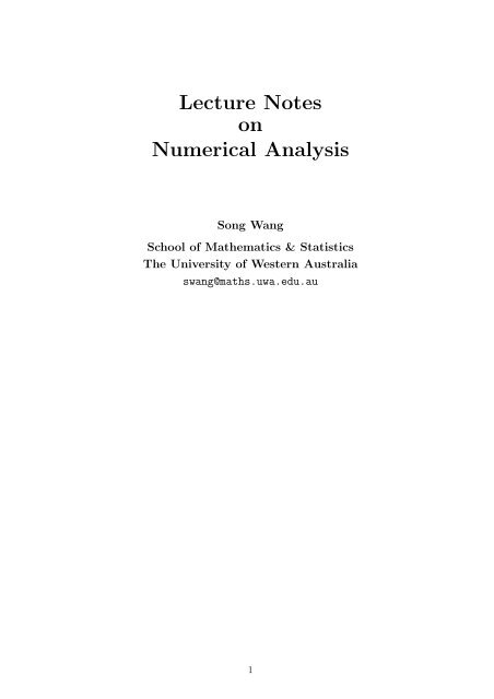 Lecture Notes On Numerical Analysis School Of Maths And Stats
