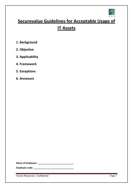 Securevalue Guidelines for Acceptable Usage of IT Assets