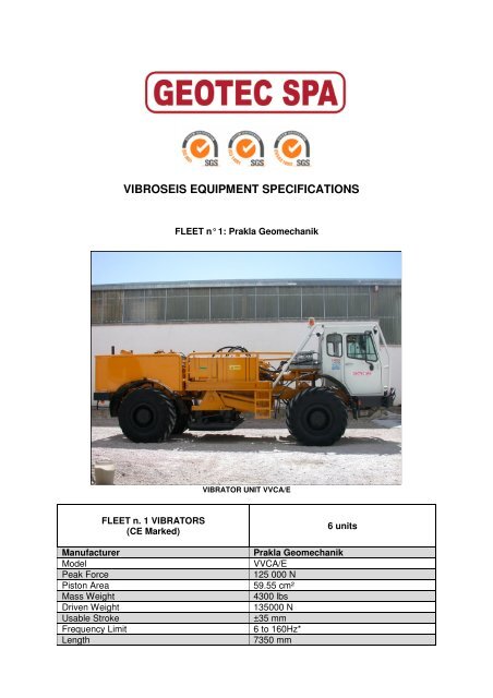 VIBROSEIS EQUIPMENT SPECIFICATIONS - Geotec SpA