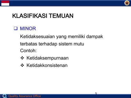 KLASIFIKASI TEMUAN MAJOR