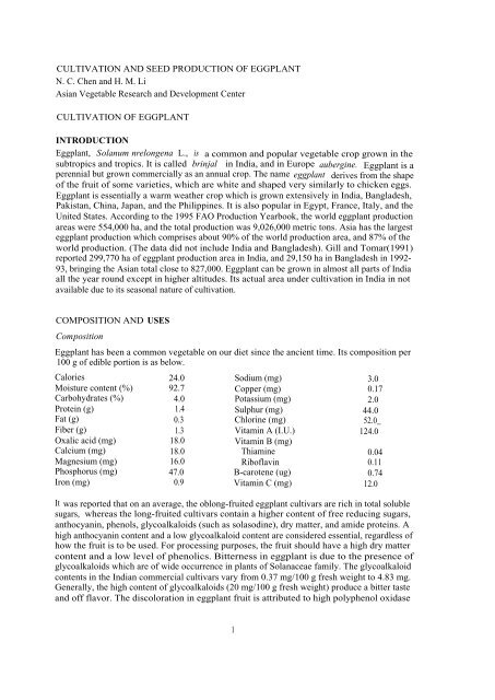 CULTIVATION AND SEED PRODUCTION OF EGGPLANT NC Chen ...