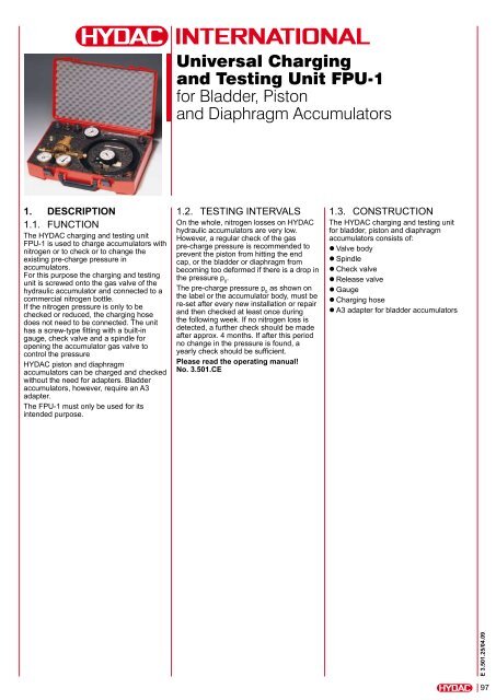 Universal Charging and Testing Unit FPU-1 for Bladder, Piston ... - Sea