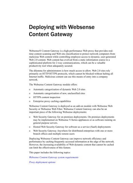 Deploying with Websense Content Gateway