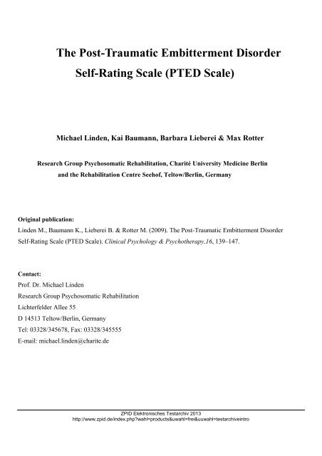 PTED-Scale - Post-Traumatic Embitterment Disorder Self ... - ZPID