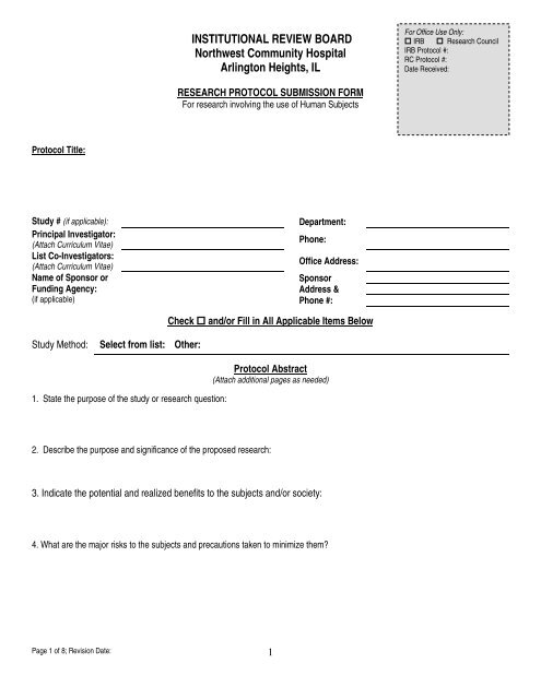 Research Protocol Submission Form - Research and Clinical Trials