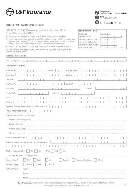 Marine Cargo Proposal Form Proposal ... - L&T Insurance