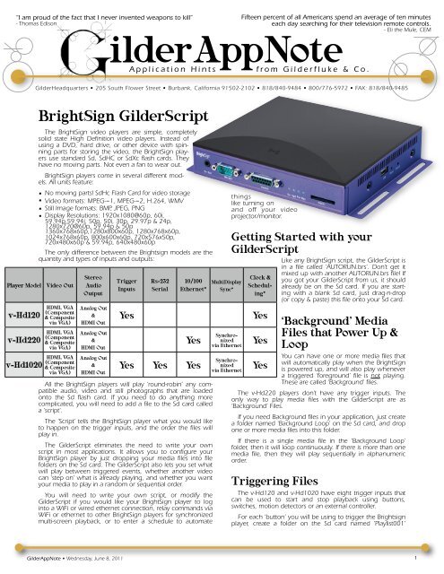 BrightSign GilderScript - Gilderfluke & Co