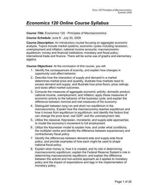 Economics 120 Online Course Syllabus - Cuyamaca College