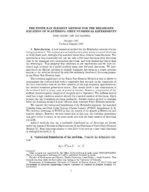 the finite ray element method for the helmholtz equation of ... - CCM