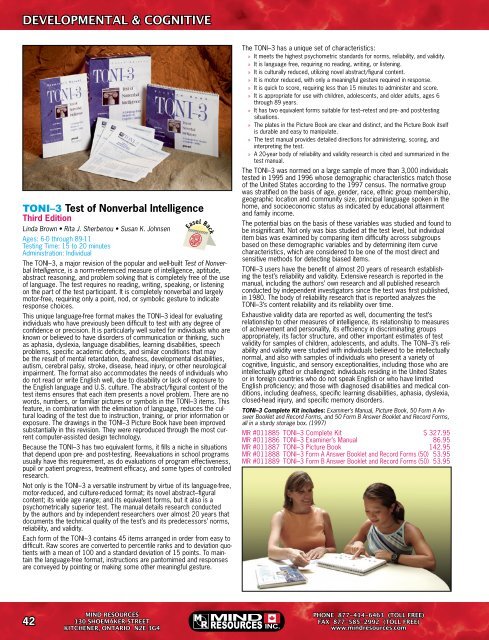 DEVELOPMENTAL & COGNITIVE - Mind Resources