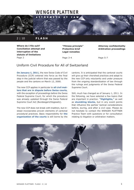 New Swiss Code of Civil Procedure - Wenger Plattner