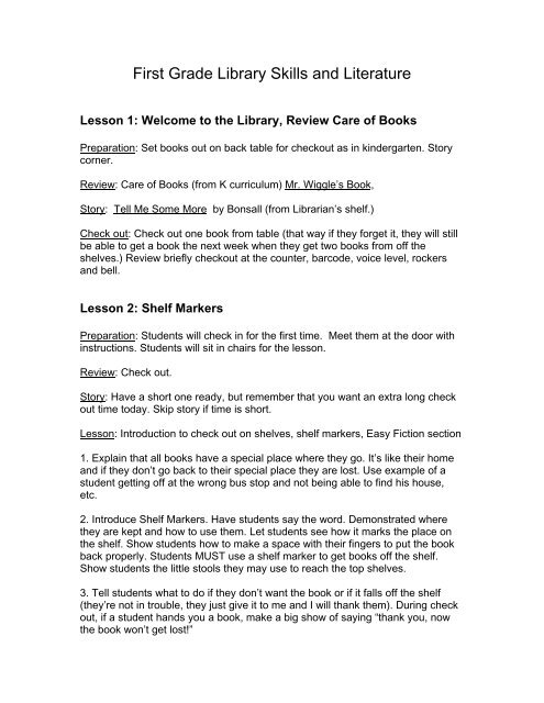 First Grade Library Skills and Literature - Roseburg Public Schools