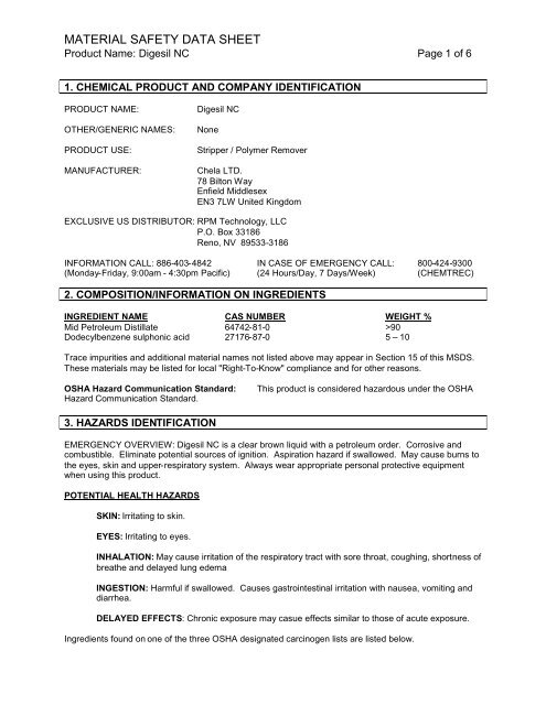 MSDS for Digesil NC - RPM Technology, LLC
