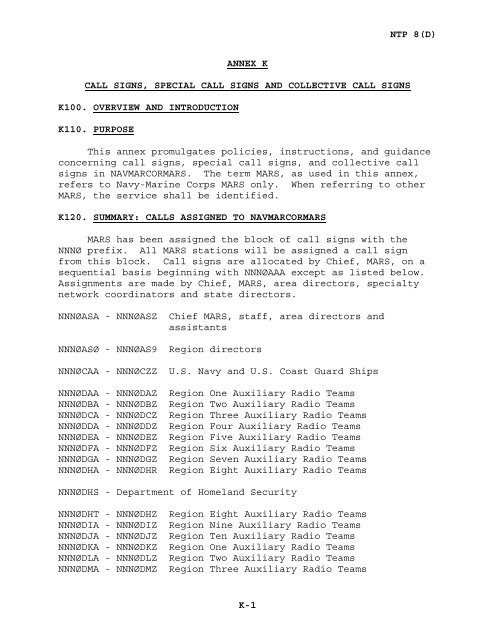 call signs, special call signs, and collective call signs - Navy-Marine ...