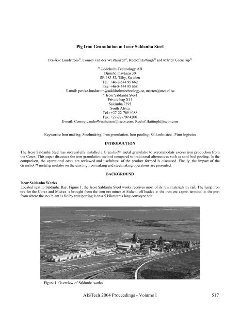 Pig Iron Granulation at Iscor Saldanha Steel - UHT