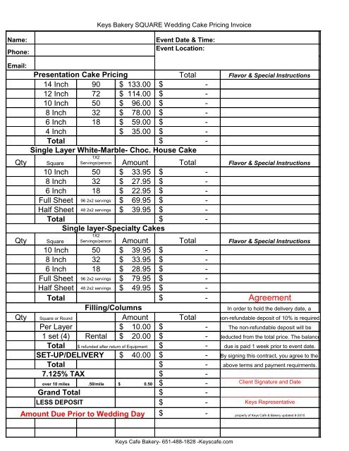 Square Wedding Cakes - Keys Cafe