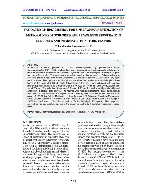 validated rp-hplc method for simultaneous estimation of ... - ijpcbs