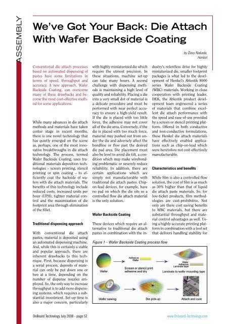 Die Attach With Wafer Backside Coating - OnBoard Technology