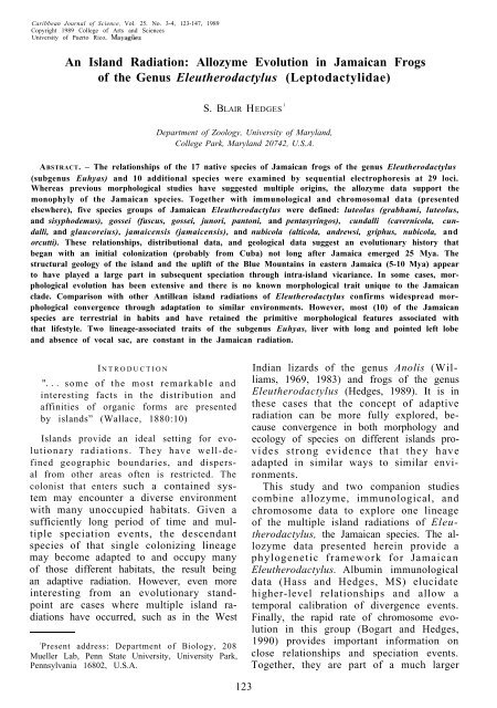 An Island Radiation - Hedges Lab - Evolutionary Biology