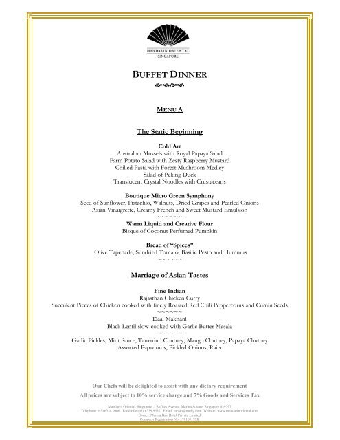 Buffet Dinner Menus