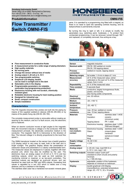Flow Transmitter / Switch OMNI-FIS