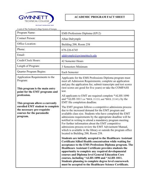 Program Name: EMS Professions Diploma (EP12) - Gwinnett ...