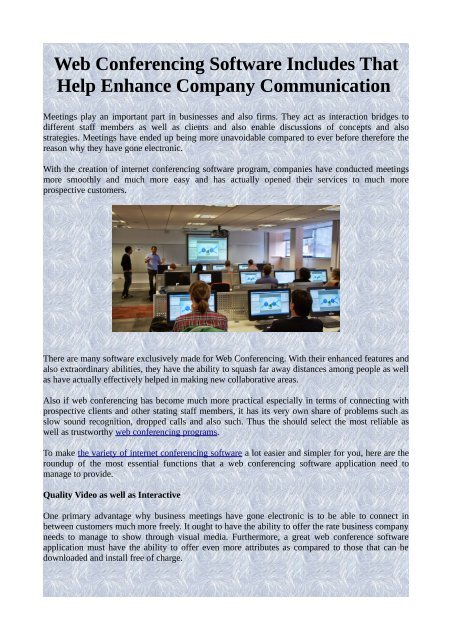 Web Conferencing Software Includes That Help Enhance Company Communication