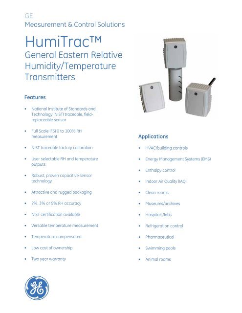 HumiTrac General Eastern Relative Humidity/Temperature Transmitter