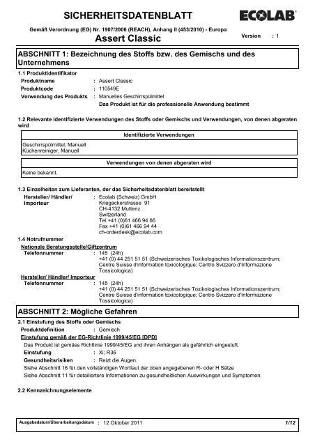 SICHERHEITSDATENBLATT Assert Classic