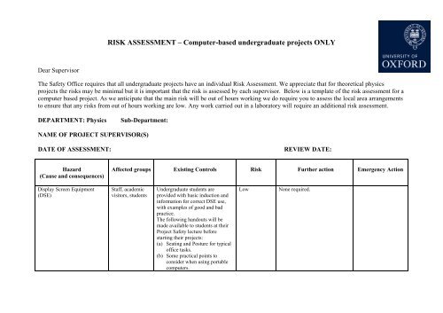 RISK ASSESSMENT â Computer-based undergraduate projects ...