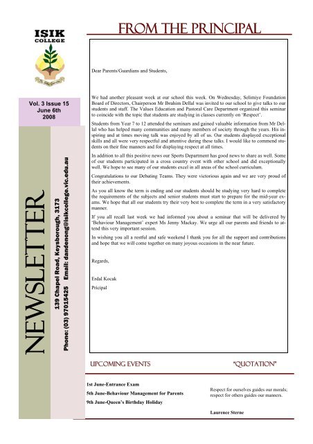 From the Principal - ISIK College