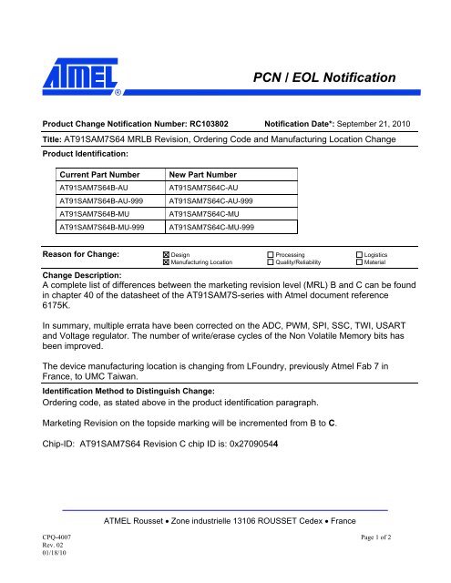 PCN EOL Notification Form - Ineltek
